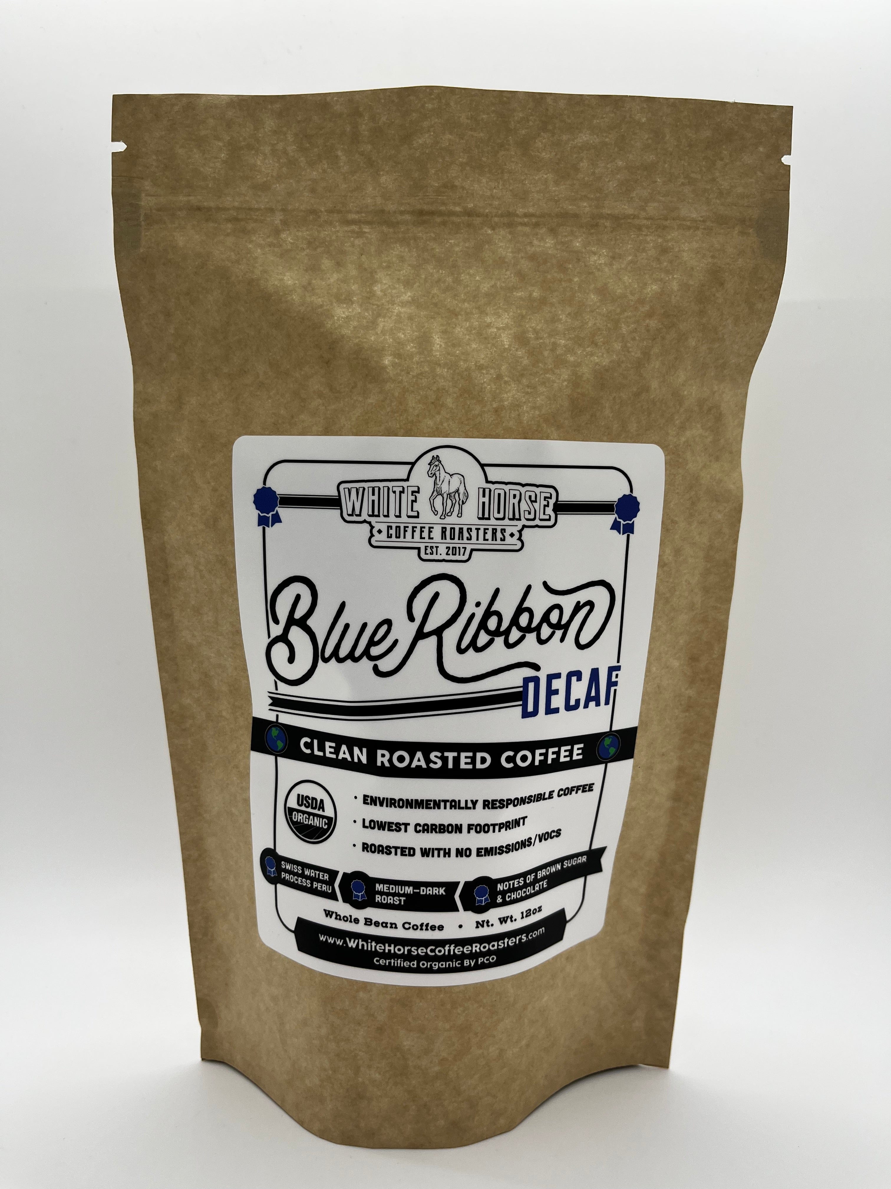 Blue Ribbon Decaf | Swiss Water Processed Decaf Coffee – White Horse ...